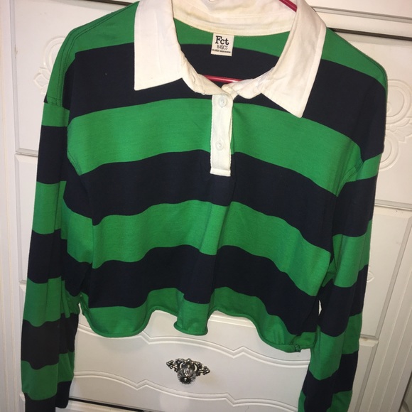 FCT BASICS | Tops | Green And Navy Long Sleeve Crop Top | Poshmark